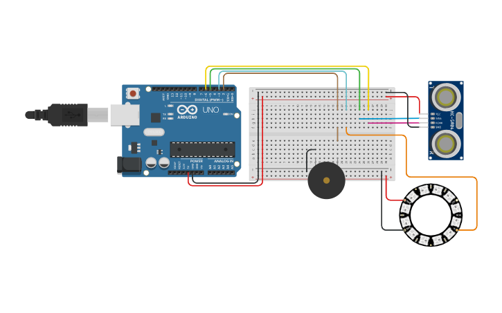 Circuit Design Social Distancing Indicator And Alarming System Tinkercad