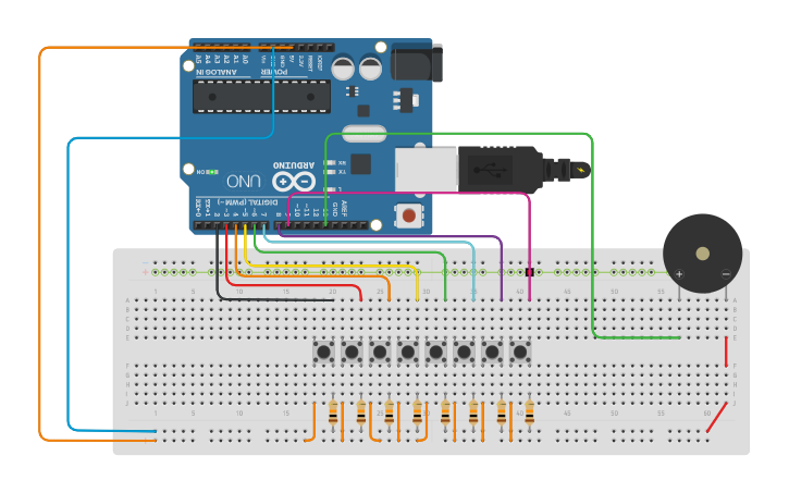 Circuit design Arduino piano - Tinkercad