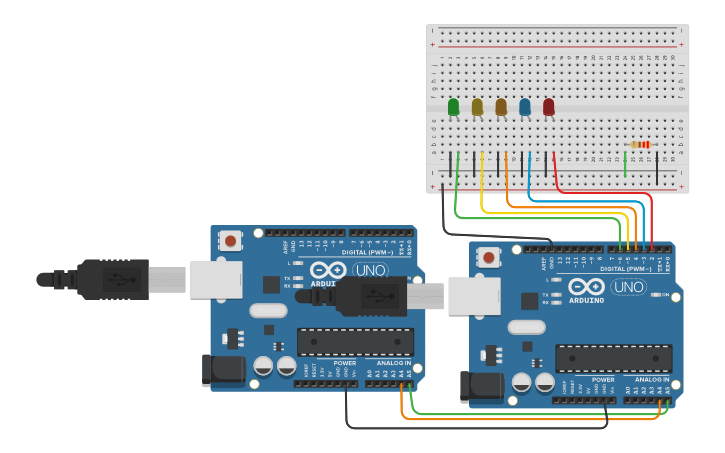 Circuit design maestro esclavo led - Tinkercad