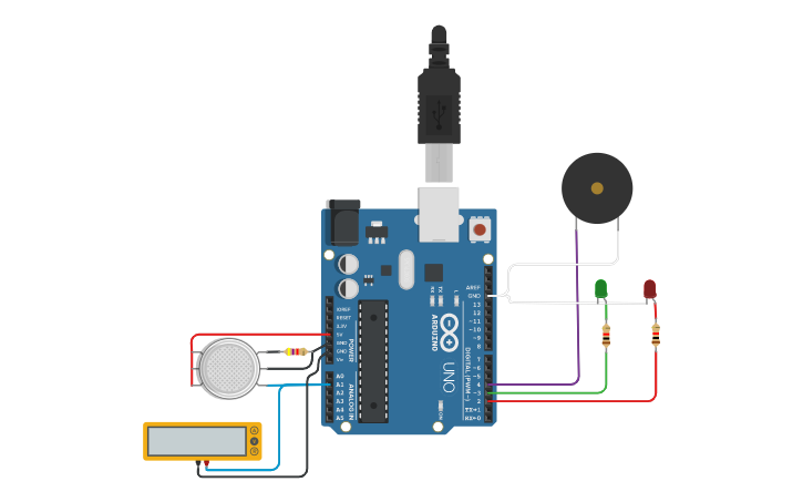 Circuit design Smoke sensor - Tinkercad