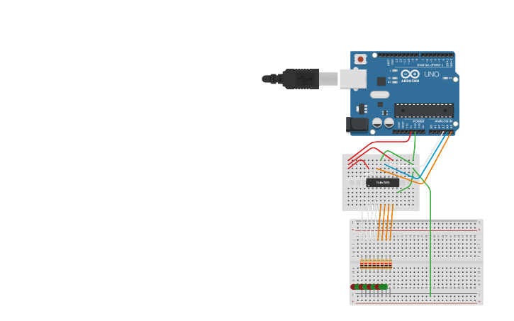 Circuit design 8 LEDs with 74HC595 - Tinkercad