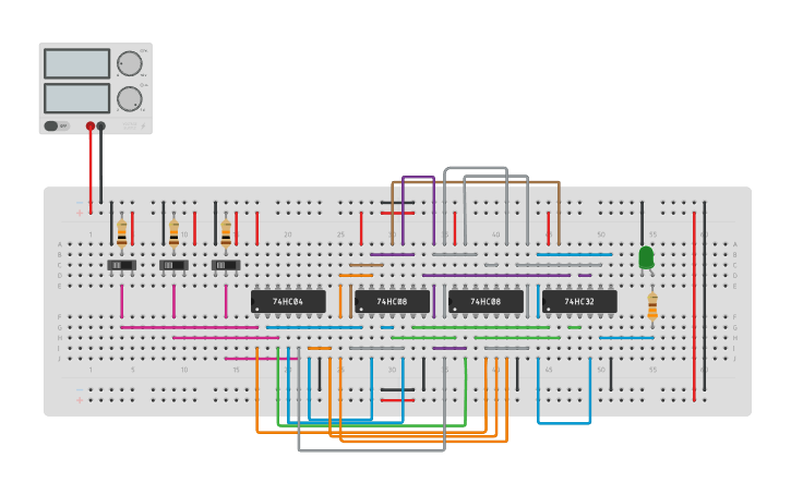 Circuit design AST 122 - SABANG - BIT I-2 - MOD 01 - DECODER USING LED - Tinkercad