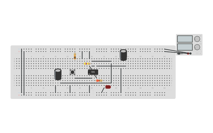 Circuit design circuito monoestable con 555 - Tinkercad