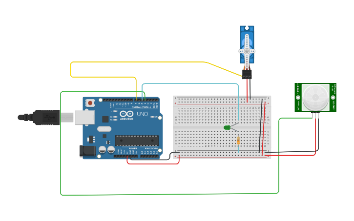 Circuit design Servomotor con sensor PIR - Tinkercad