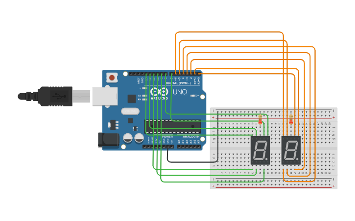 Circuit design Display-7 segmentos | Tinkercad