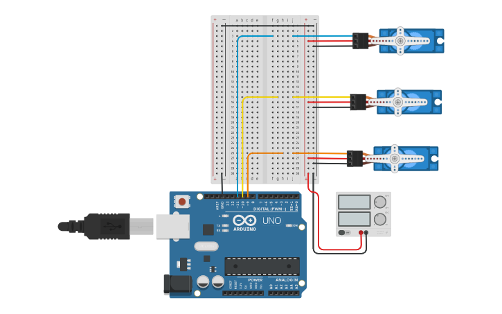 Circuit Design 3dof Robot Arm Servo Tinkercad