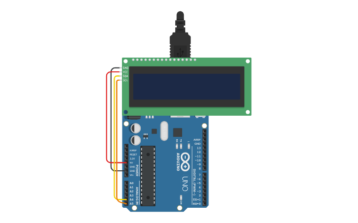 Circuit design AULA LCD16X2 - I2C PHILIPS 8574 - Tinkercad