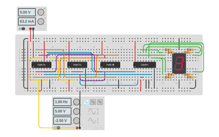 Circuit design 2-6 3 Bit Modulus Counter - Tinkercad