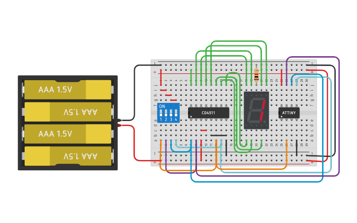 Circuit design attiny-7 segmentos | Tinkercad