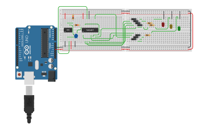 Circuit design 012 - semáforo com CI 555 - Tinkercad