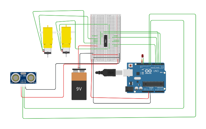 Circuit design Obstacle Avoider Car - Tinkercad