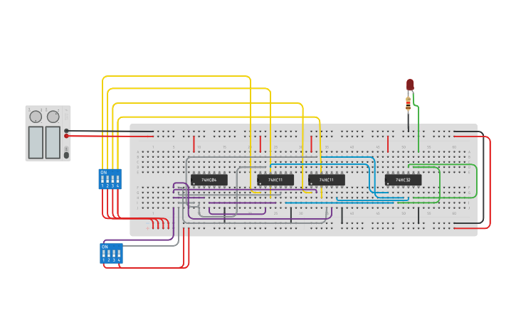 Circuit design 4 X 1 MUX USING 2_DIP SWITCH | Tinkercad