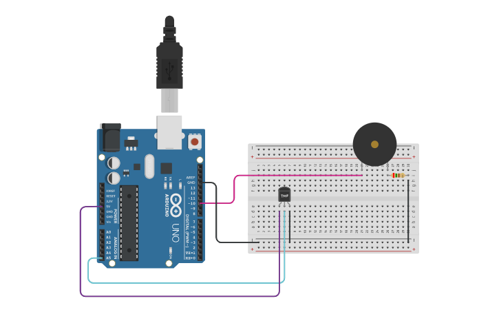 Circuit design Cordero_Piezo Buzzer and Temperature Sensor - Tinkercad