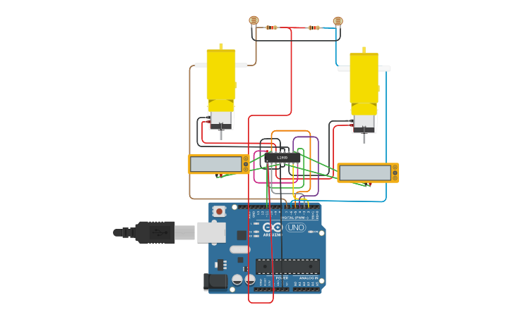 Circuit design PROJETO: AGV (AUTOMATED GUIDED VEHICLE) - Tinkercad