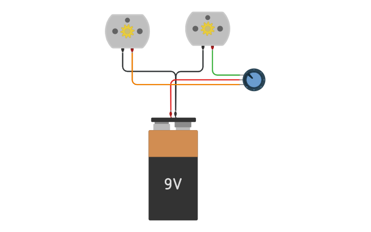 Circuit design Day2 03 Potentiometer motor opposite speeds | Tinkercad