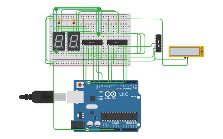 Circuit design 7 segmentos doble - Tinkercad