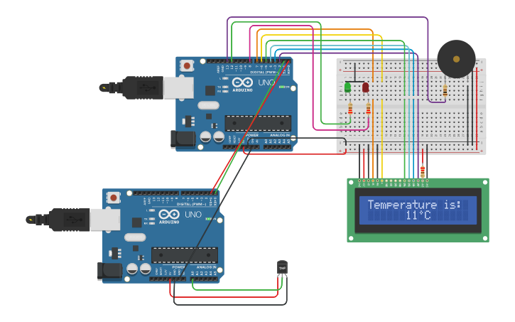 Circuit design Temperature checker - Tinkercad