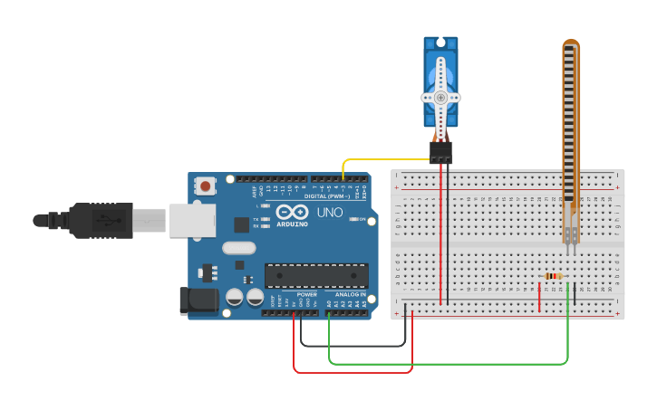 Circuit design Sensor flexible con Servomotor - Tinkercad