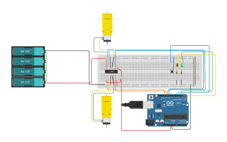 Circuit design Ponte H com CI L293D - Controle de dois motores DC | Tinkercad