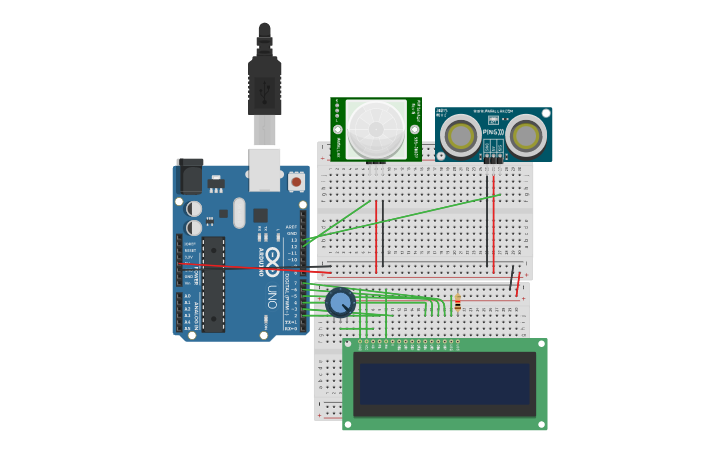 Circuit design Tugas PIR-Ultra - Tinkercad Circuit design Tugas PIR-Ultra - Tinkercad