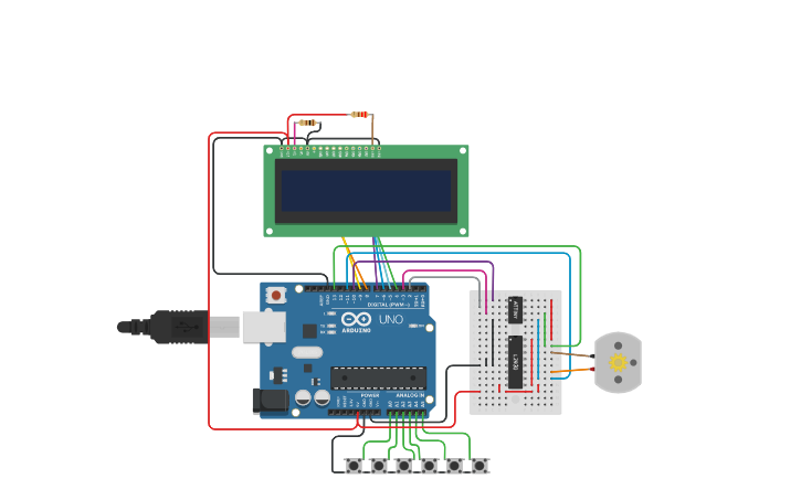 Circuit design V1 - LCD + MOT + 6 PULS + SIM.CARR. - Tinkercad