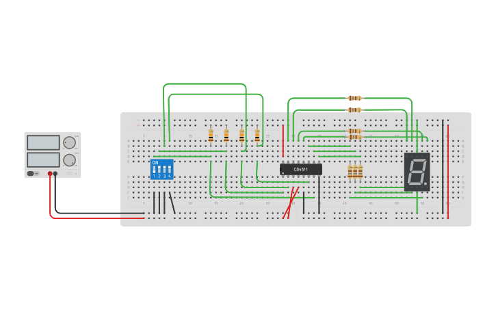 Circuit design Display a sette segmenti con integrato 4511 | Tinkercad
