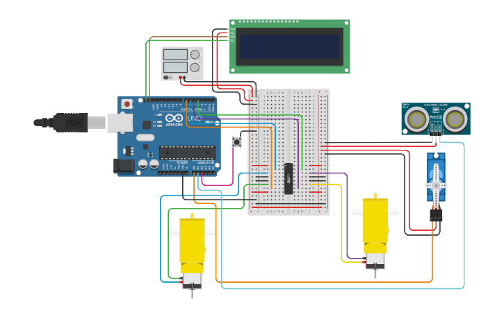Circuit design Obstacle avoiding car - Tinkercad
