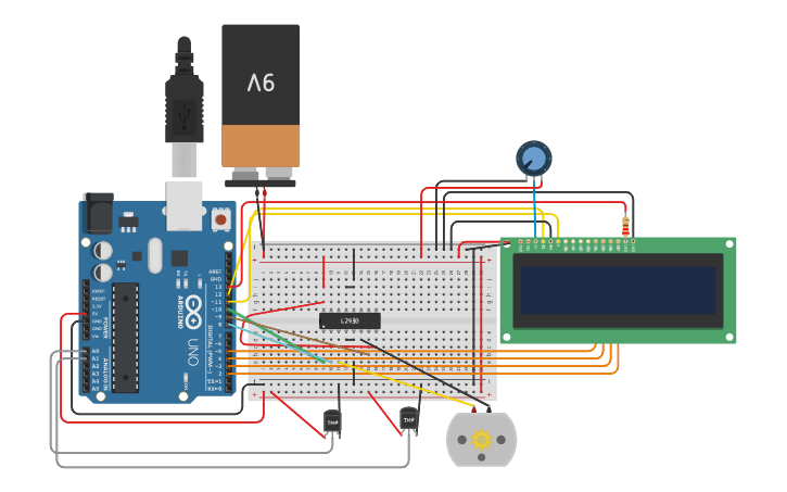 Circuit design Sensor temp y humedad con motor - Tinkercad