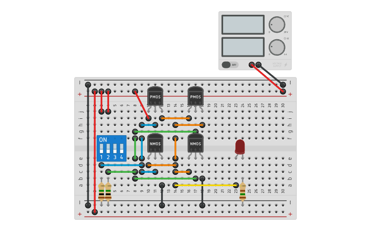 Circuit design CMOS NOR Gate - Tinkercad