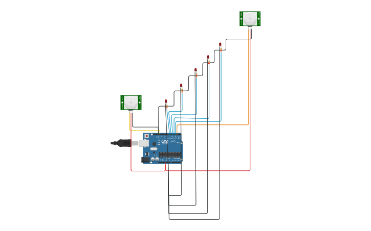 Circuit design Pır Sensör ile Işıklı Merdiven - Tinkercad