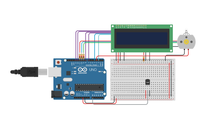 Circuit design Ventilator cu senzor de temperatura | Tinkercad