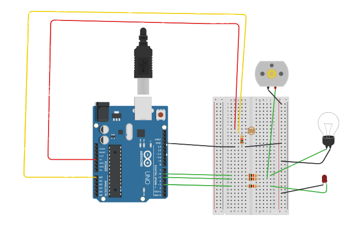 Circuit Design Question 03 Control A Dc Motor And Bulb Using Value Ldr Tinkercad