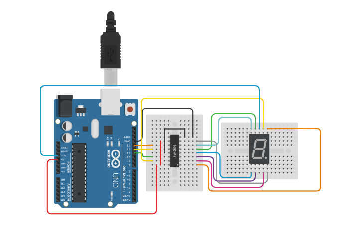 Circuit design 7 segment LED with 74HC595 IC using shift register ...