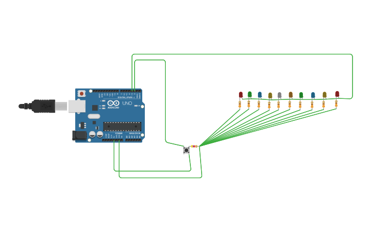 Circuit design 10 LED Switch - Tinkercad