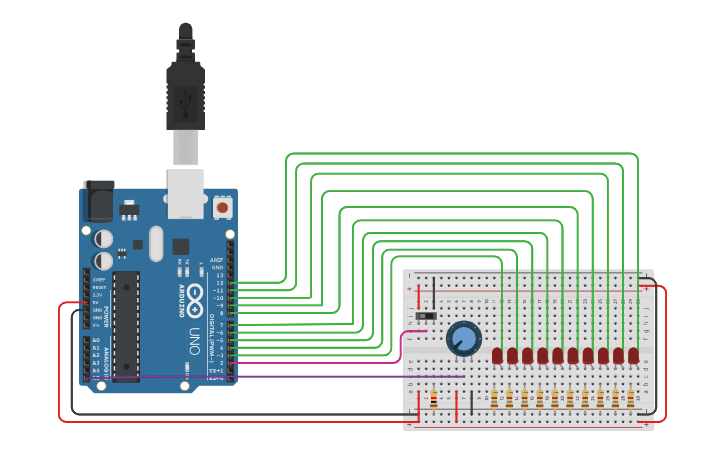 Circuit design potentiometre | Tinkercad