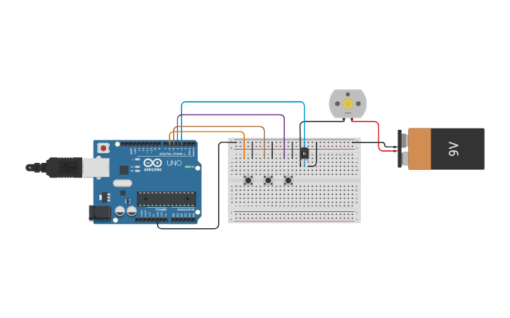 Circuit design Copy of Vary speed using button with interrupt - Tinkercad