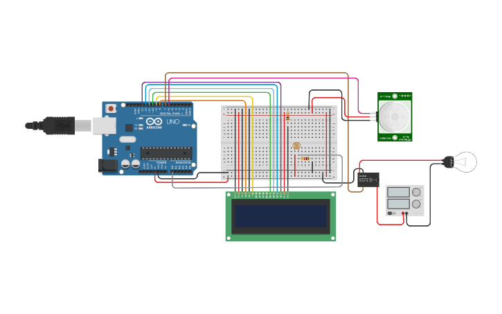 Circuit design Smart Room Lighting System with LCD - Tinkercad Circuit design Smart Room Lighting System with LCD - Tinkercad
