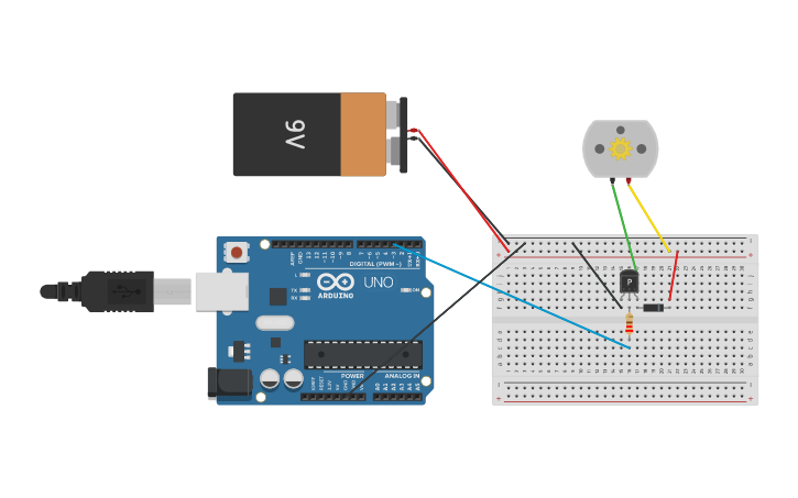Circuit design Arduino Powered Motor w/9V | Tinkercad