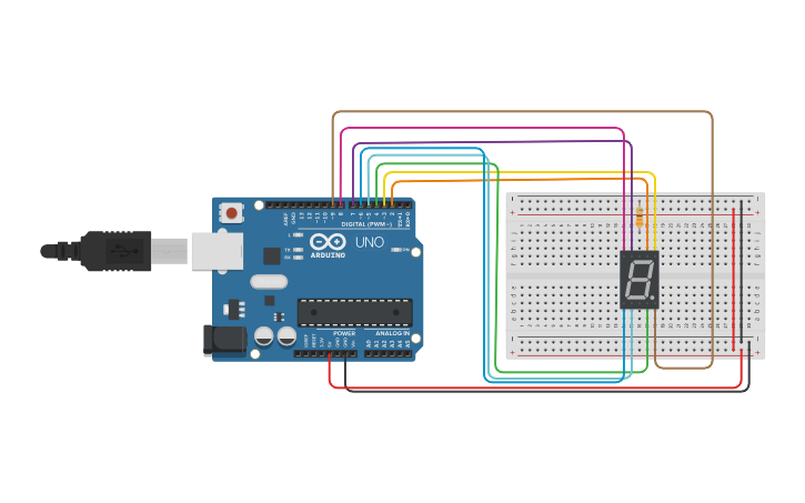 Circuit design 7 Segment Display - Tinkercad