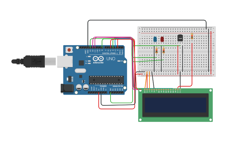 Circuit design Sensor de Temperatura con leds - Tinkercad
