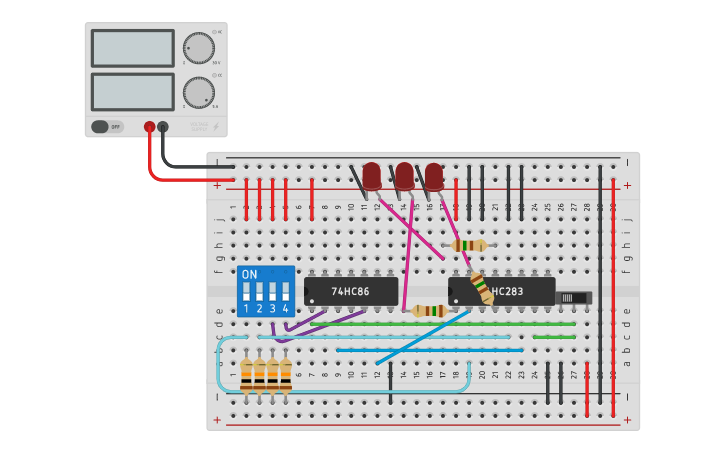 Circuit design At. 74HC283 - Tinkercad