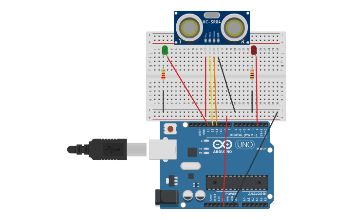 Circuit design Car parking system with an ultrasonic sensor - Tinkercad