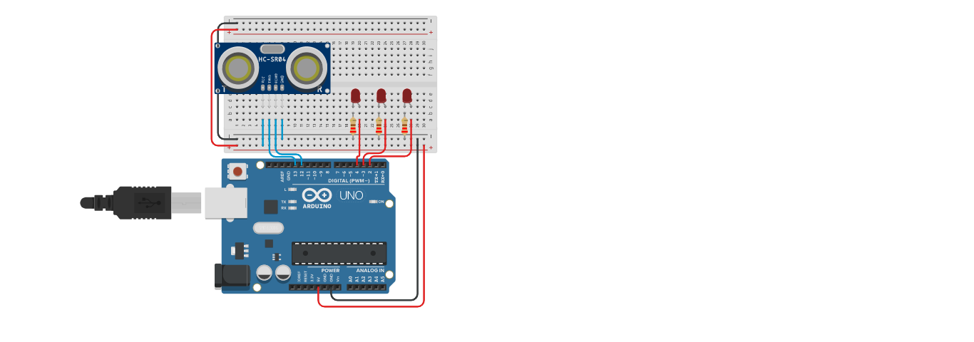 Circuit design Exercise 7. Ultrasonic Distance Sensor. - Tinkercad