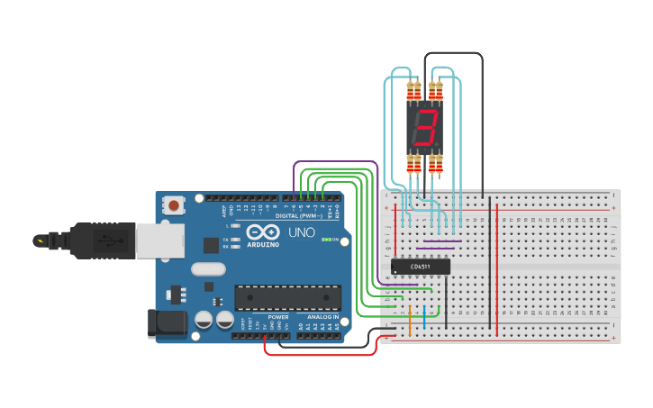 Circuit design 7 segment display - Tinkercad