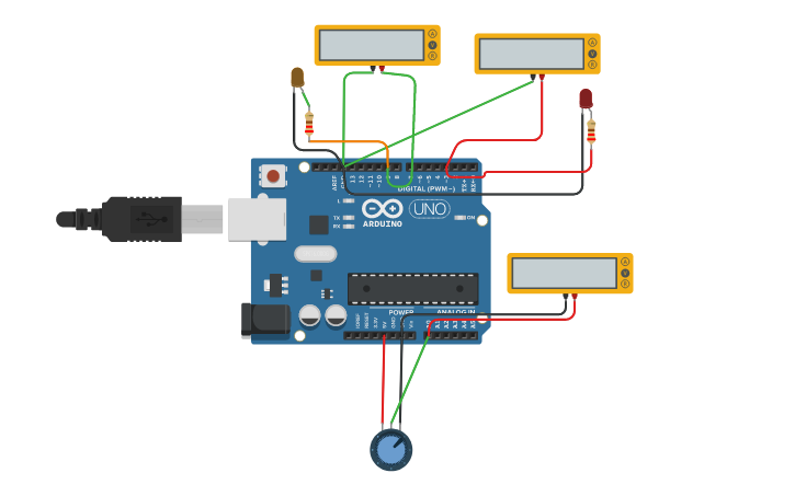 Circuit design analog Output LED potentiometer - Tinkercad