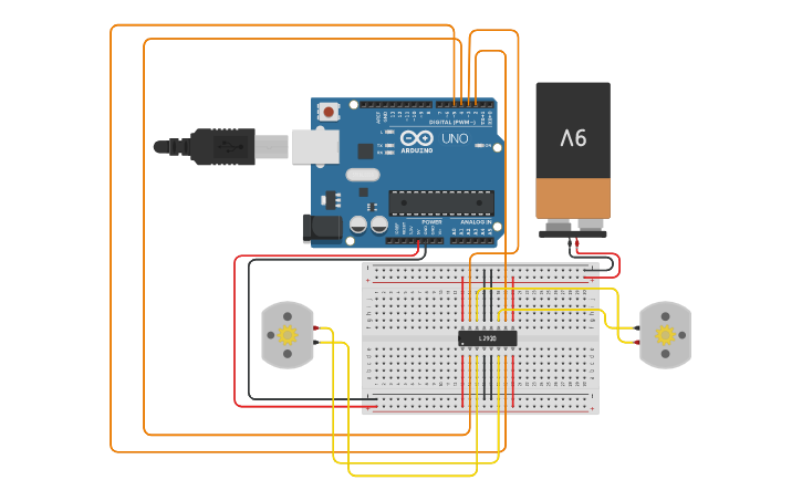 Circuit design Control System with TWO DC-Motors (Task-1) - Tinkercad
