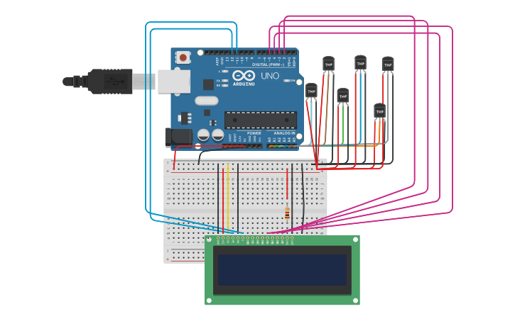 Circuit design Capteur de température avec écran LCD - Tinkercad