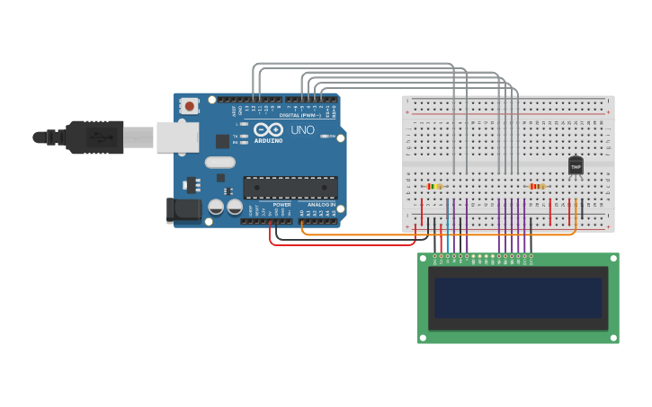 Circuit design arduino-sensore-temperatura-schermo-lcd | Tinkercad