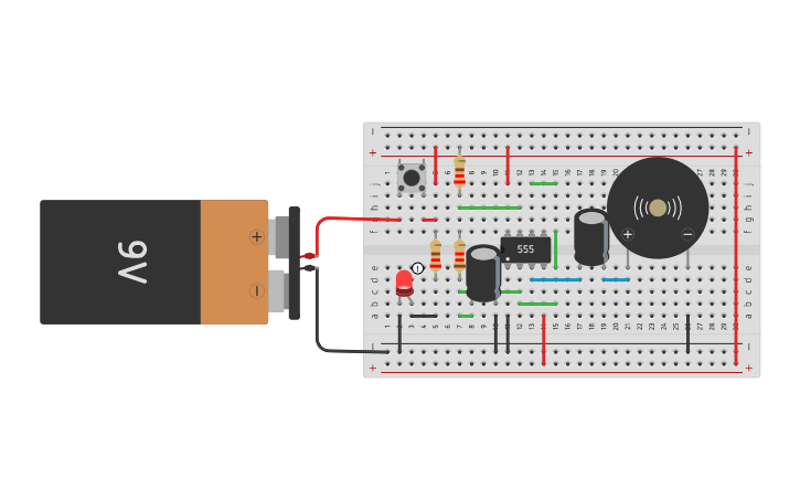 Circuit design Buzzer con Ne555 - Tinkercad