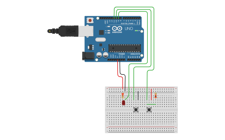 Circuit design 2 pulsadores | Tinkercad